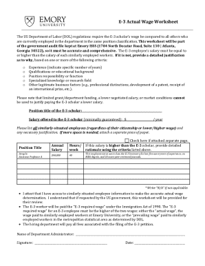 Fillable Online E-3 Actual Wage Worksheet Fax Email Print - pdfFiller
