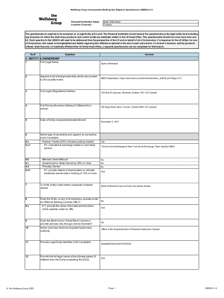 Fillable Online Wolfsberg Group Correspondent Banking Due Diligence ...