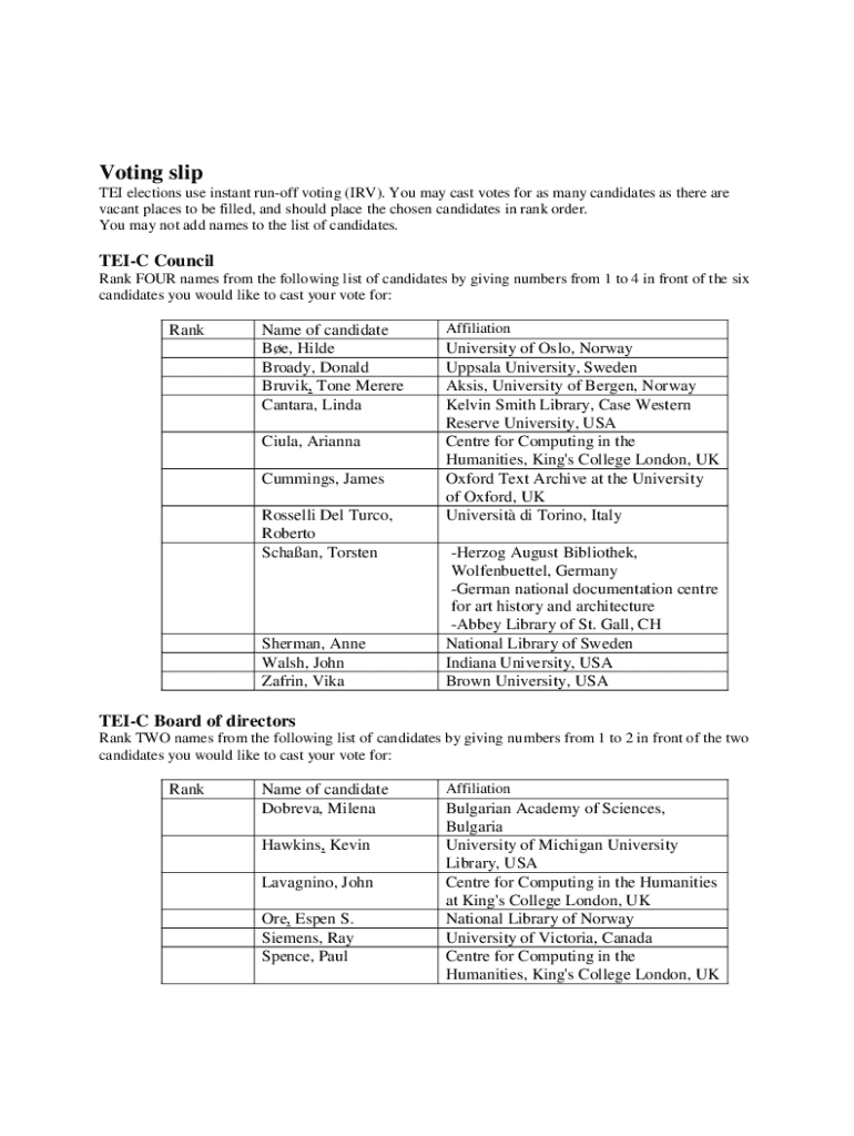 Fillable Online Voting Slip for Tei Elections Fax Email Print - pdfFiller