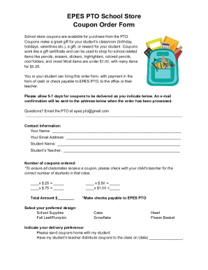Fillable Online Epes Pto School Store Coupon Order Form Fax Email Print ...