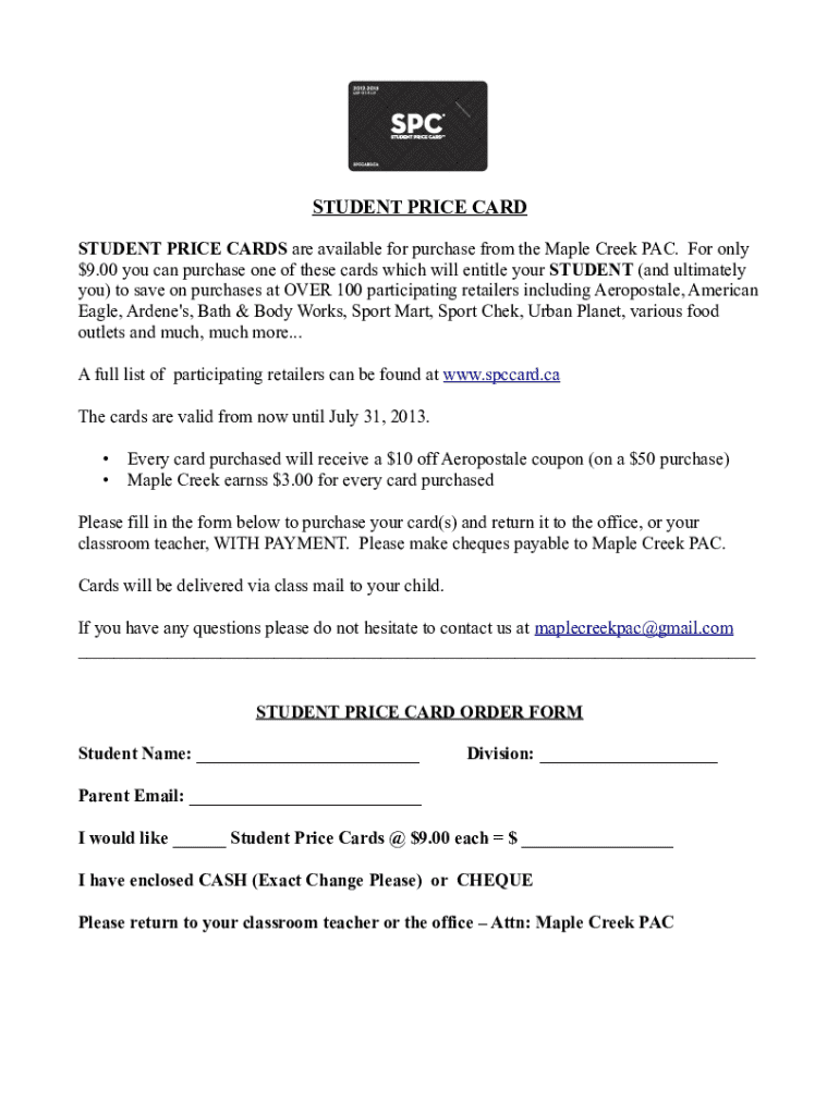 Fillable Online Student Price Card Fax Email Print - pdfFiller