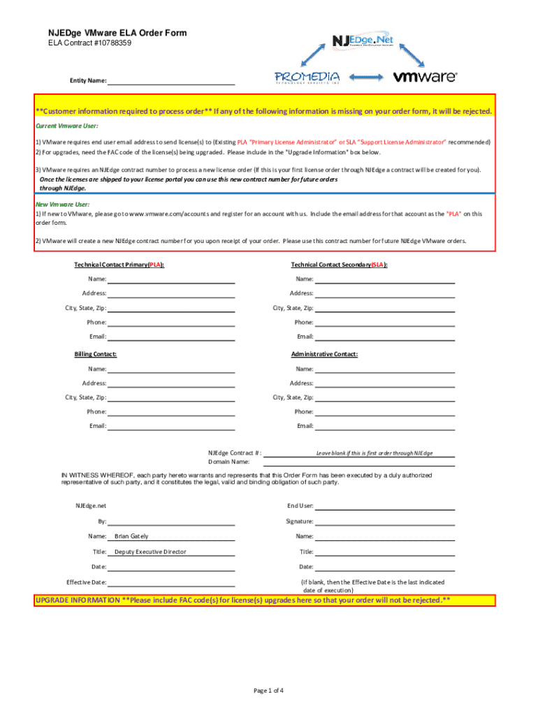 Fillable Online Njedge Vmware Ela Order Form Fax Email Print - pdfFiller