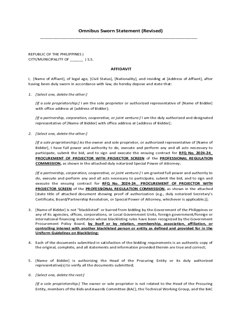Fillable Online Omnibus Sworn Statement (revised) Fax Email Print ...