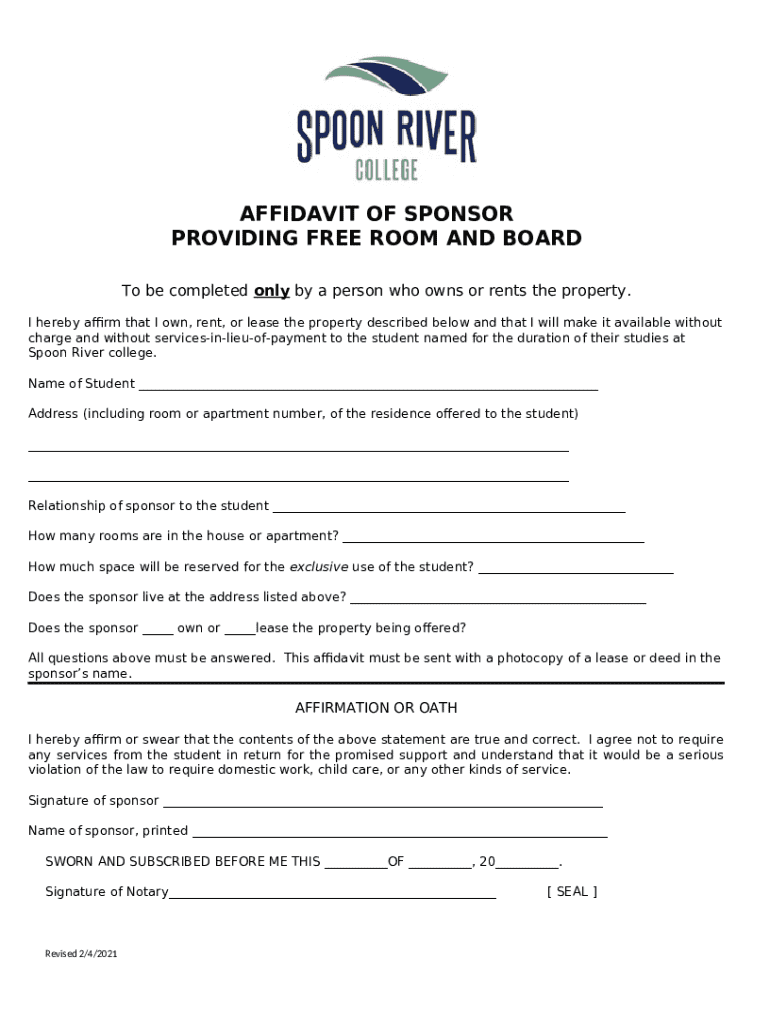 Affidavit of Sponsor Doc Template | pdfFiller