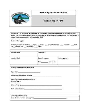 Fillable Online Ems Program Documentation - Incident Report Fax Email ...
