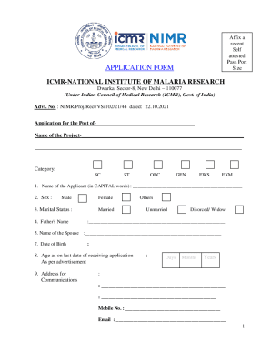 Fillable Online Icmr-national Institute of Malaria Research Application ...