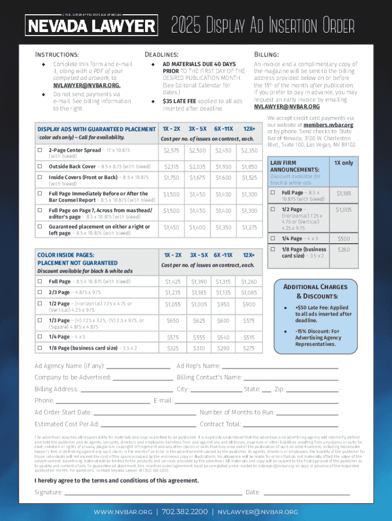Fillable Online 2025 Display Ad Insertion Order Fax Email Print - pdfFiller
