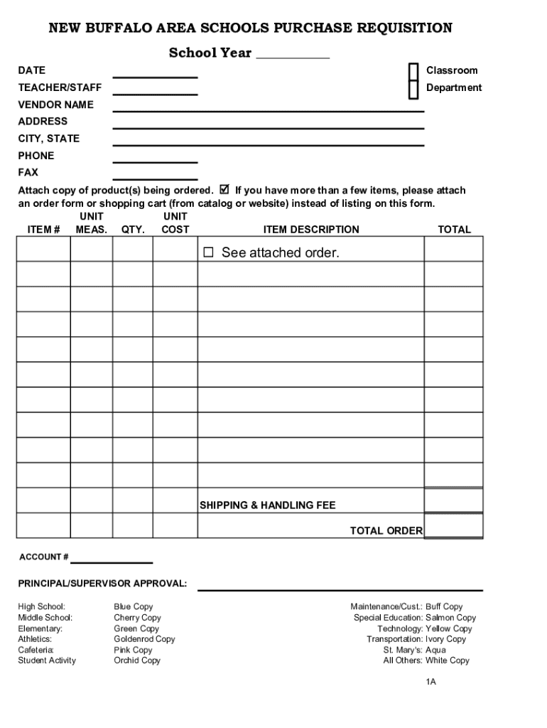 Fillable Online New Buffalo Area Schools Purchase Requisition Fax Email ...