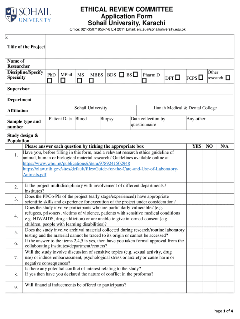 Fillable Online Ethical Review Committee Application Fax Email Print ...
