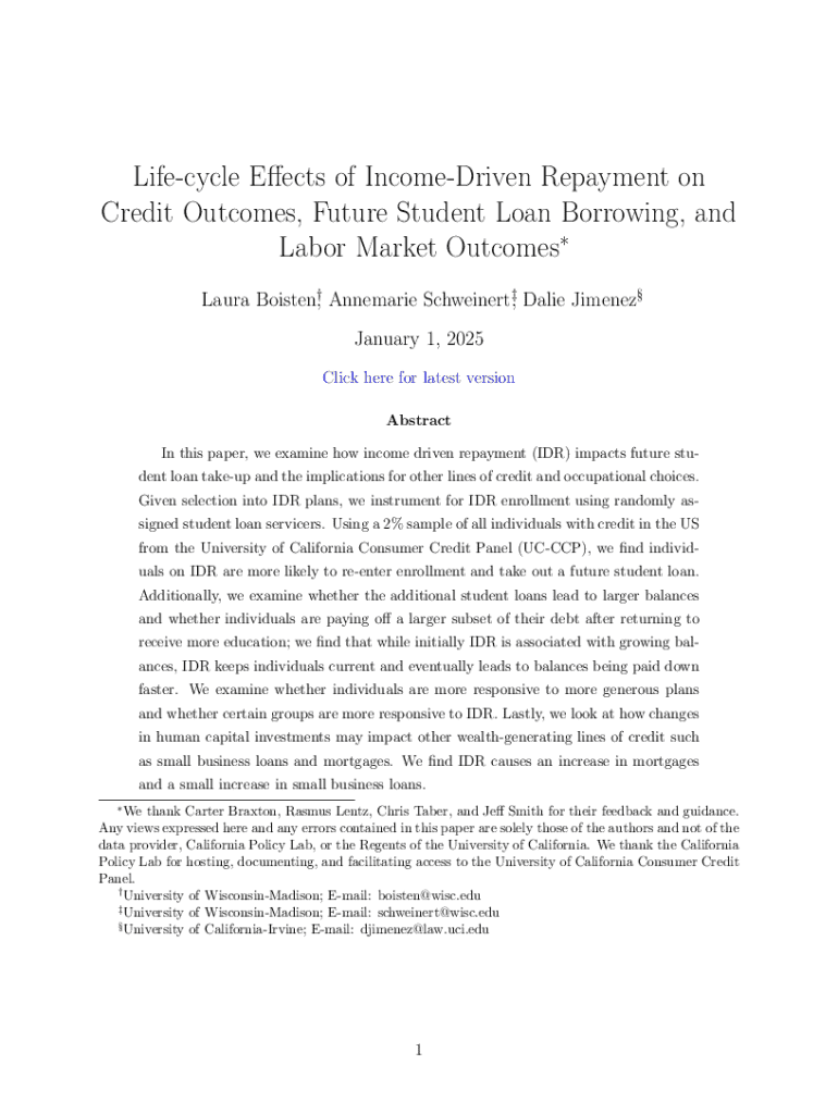 Fillable Online Life-cycle Effects of Income-Driven Repayment on Fax ...
