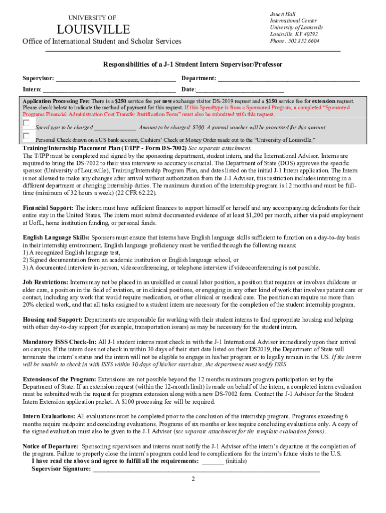 Fillable Online University of Louisville J-1 Student Intern Application Fax Email Print - pdfFiller