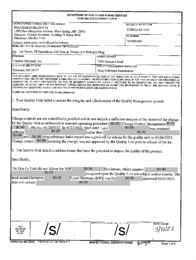 Fillable Online Inspectional Observations Fax Email Print - pdfFiller