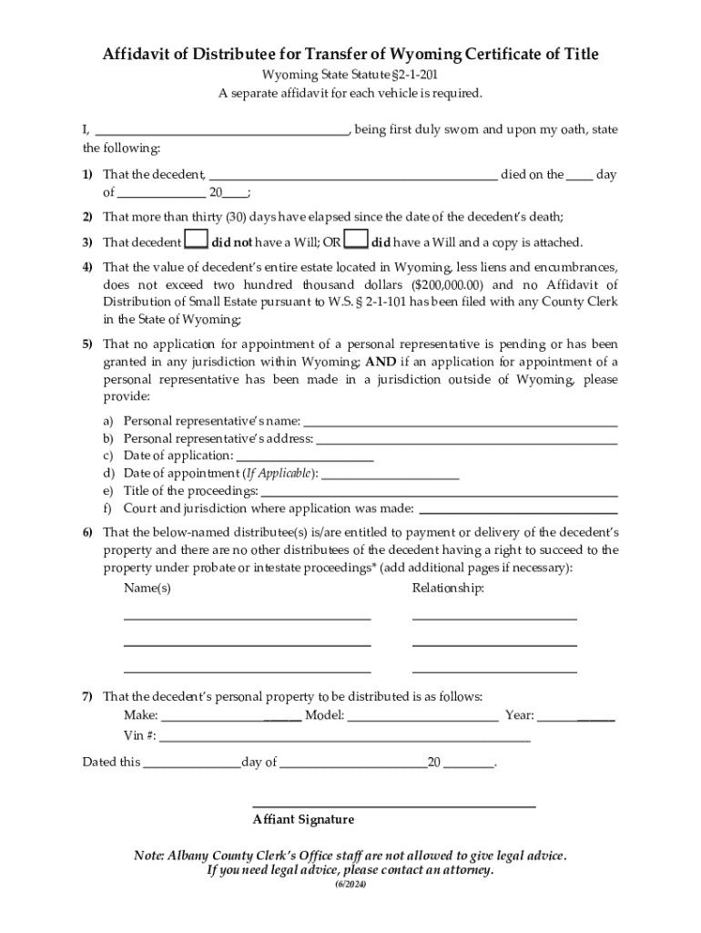 Fillable Online Affidavit of Distributee Fax Email Print - pdfFiller