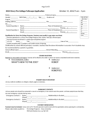 2022 Drury Pre-college Fallscape Application Doc Template | pdfFiller