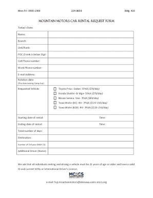 Fillable Online Mountain Motors Car Rental Request Form Fax Email Print ...