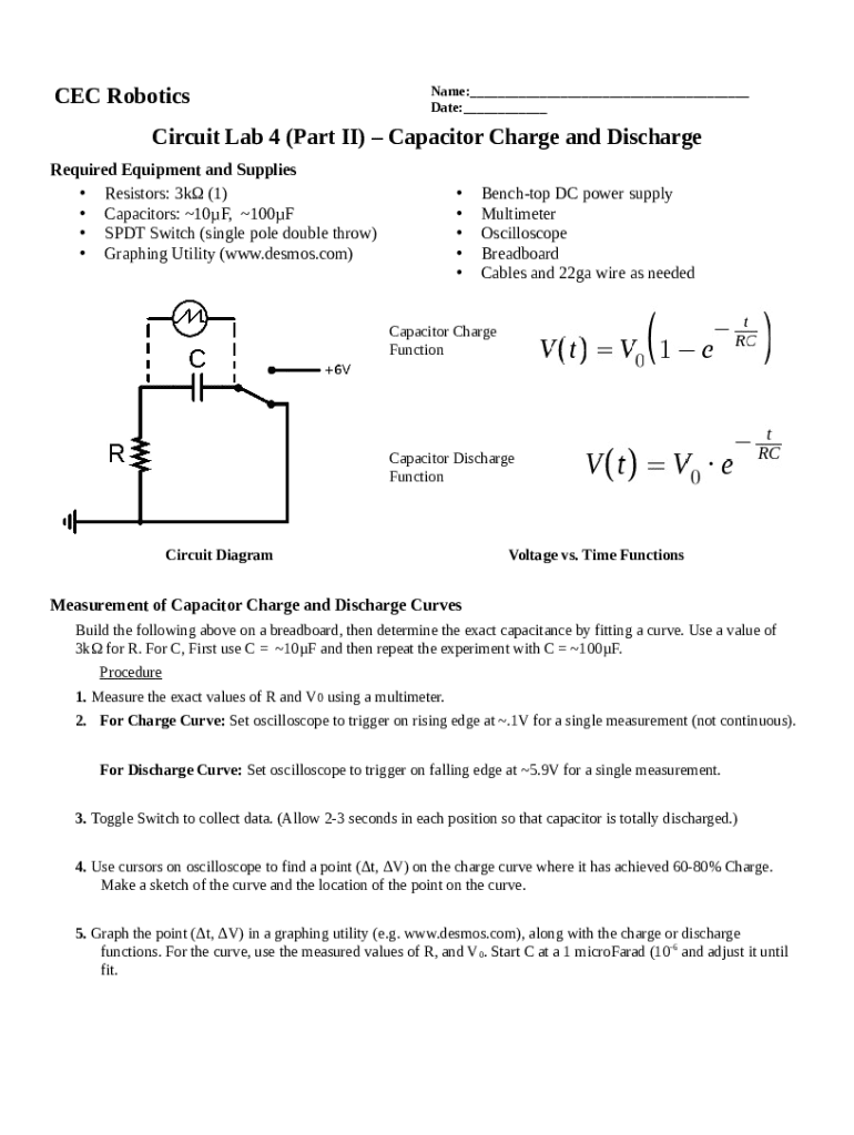 Fillable Online Circuit Lab: Capacitor Charge and Discharge Experiment ...
