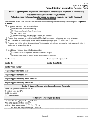 Fillable Online Spinal Surgery Precertification Information Request ...