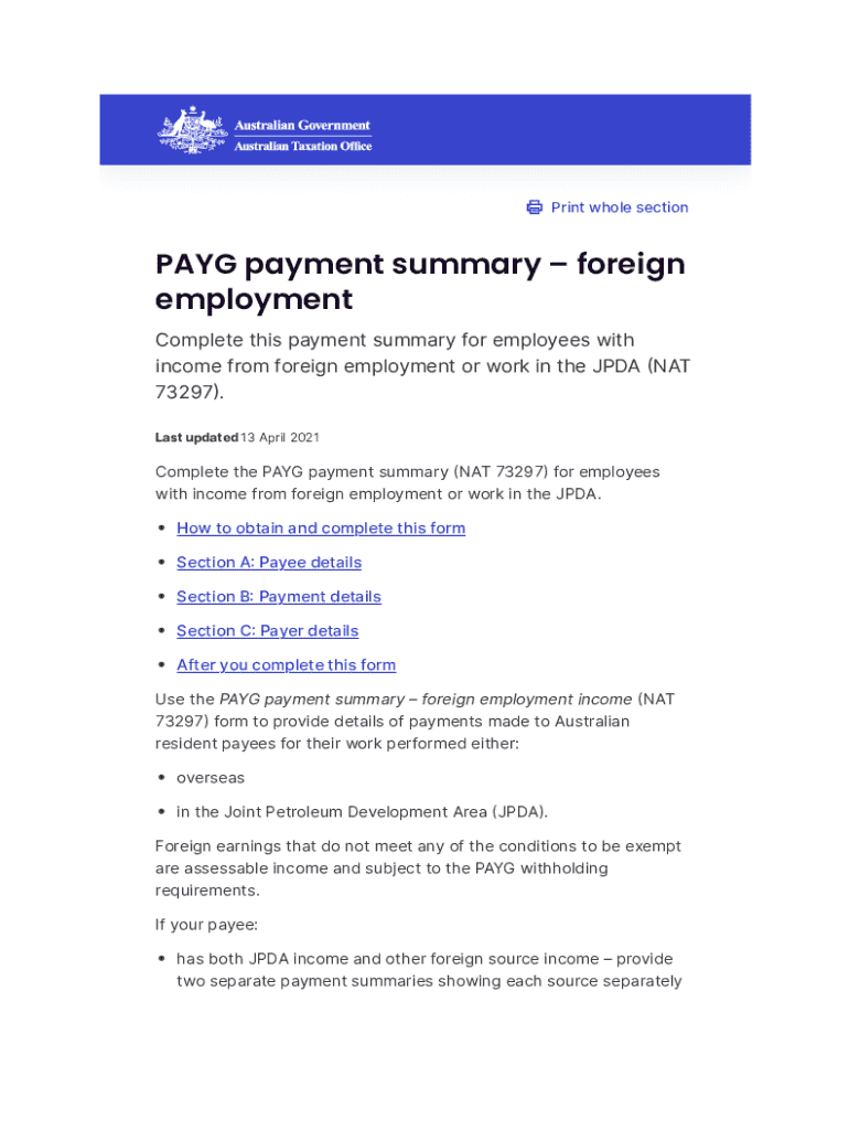 Fillable Online Payg Payment Summary – Foreign Employment Income (nat 73297) Fax Email Print ...