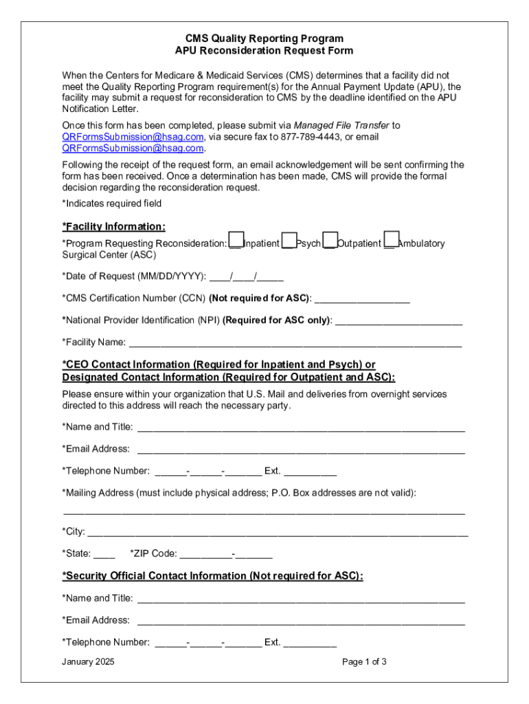 Fillable Online Cms Quality Reporting Program Apu Reconsideration ...