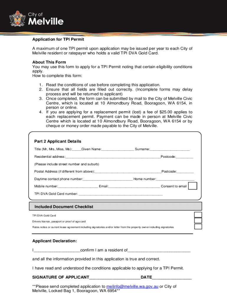 Fillable Online Tpi Permit Application Fax Email Print - pdfFiller
