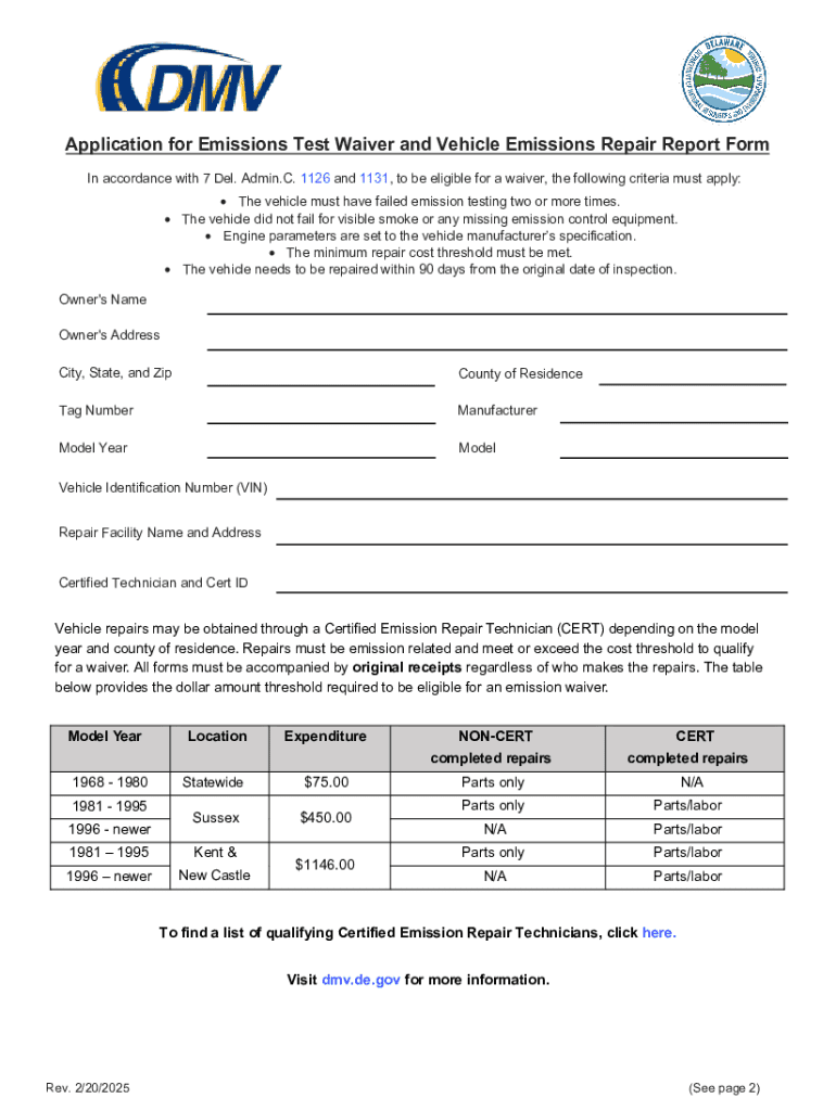 Fillable Online Application for Emissions Test Waiver Fax Email Print ...
