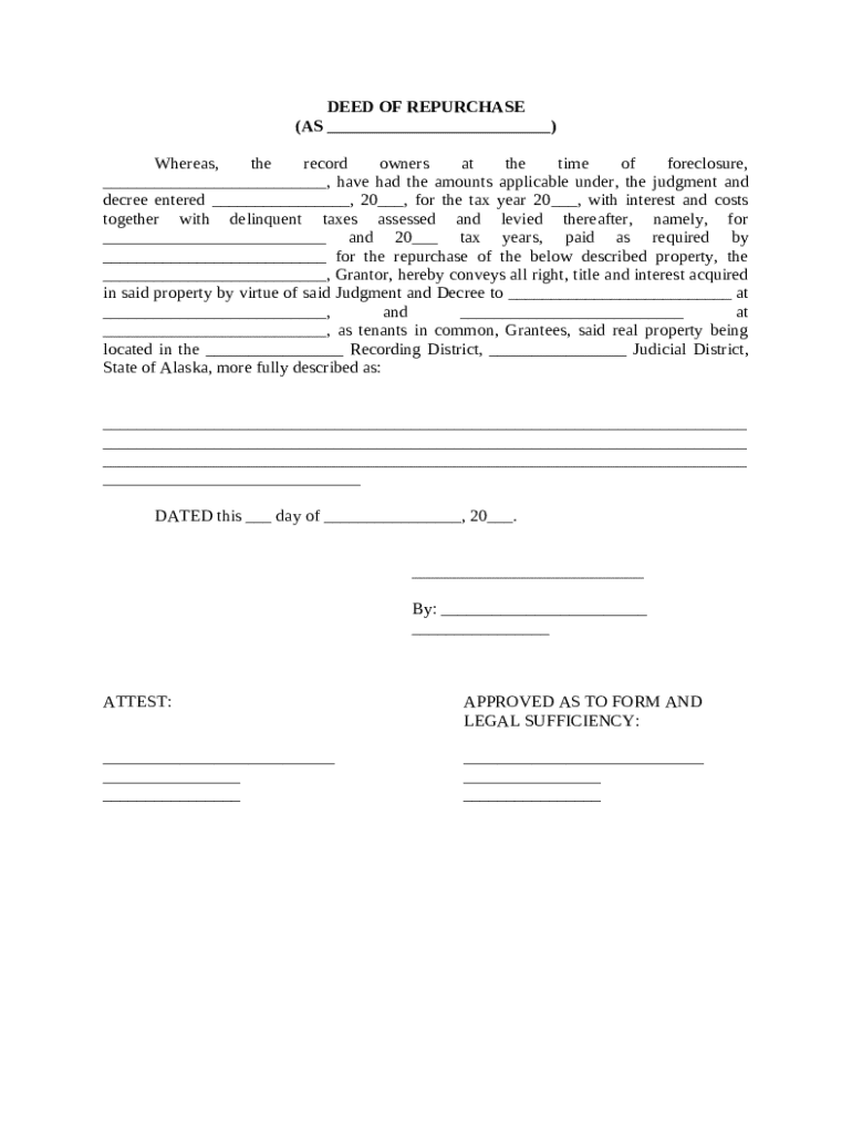 Deed of Repurchase Doc Template | pdfFiller