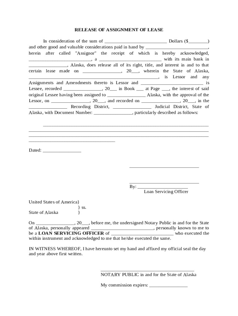 Release of Assignment of Lease Doc Template | pdfFiller
