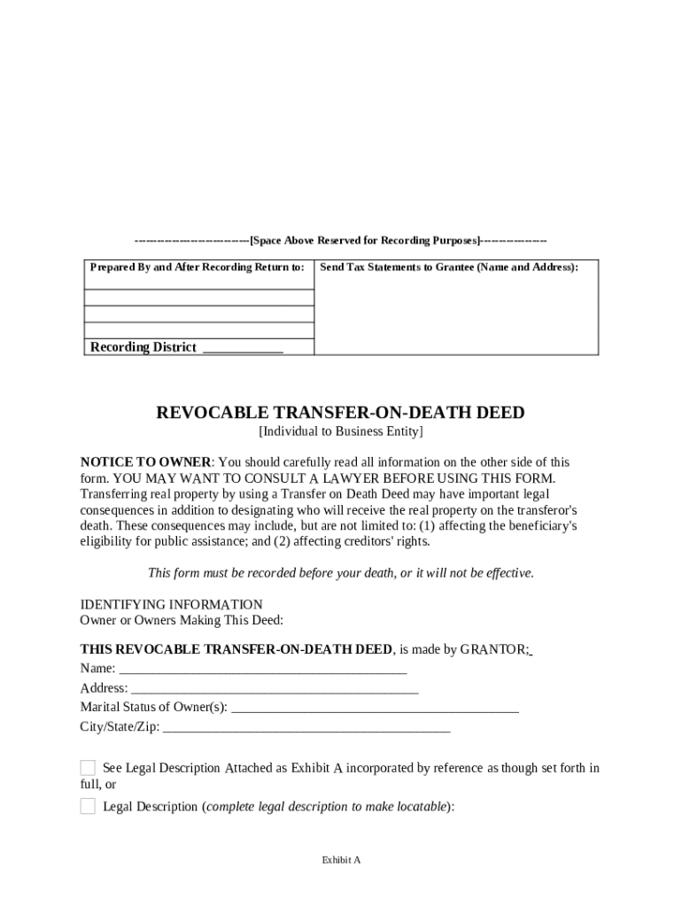Revocable Transfer-on-death Deed Doc Template | pdfFiller