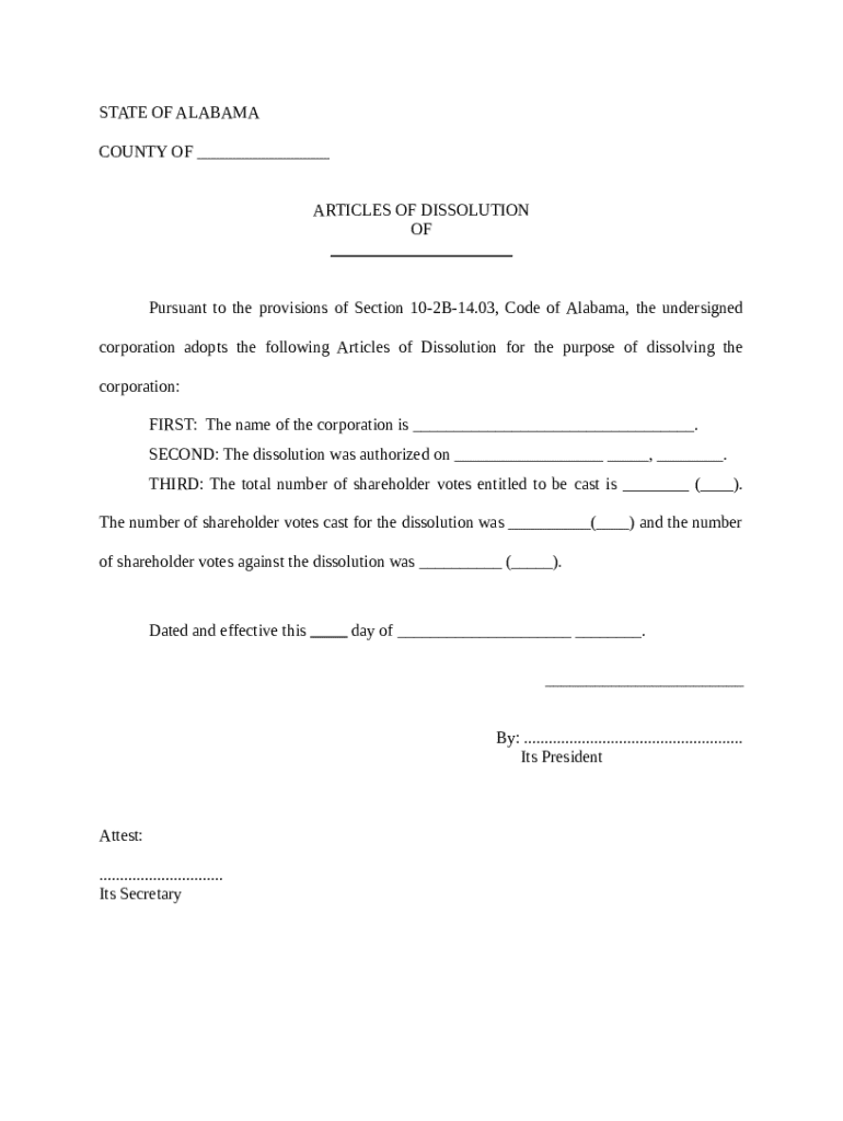 Articles of Dissolution Doc Template | pdfFiller
