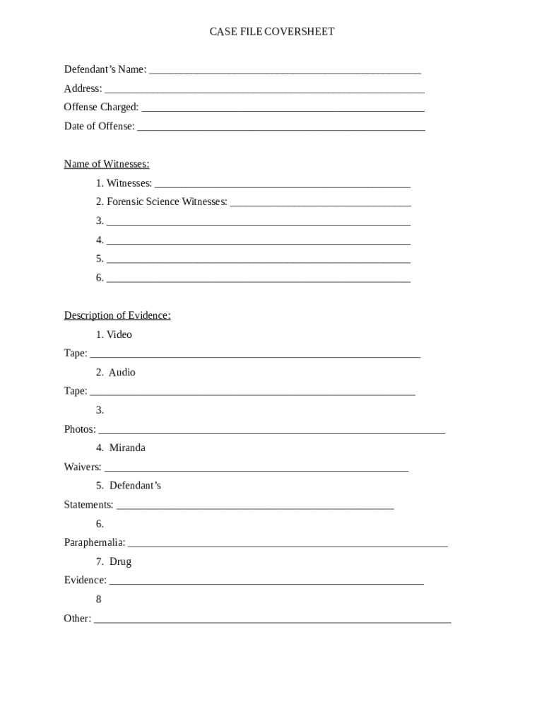 Case File Cover Sheet Doc Template | pdfFiller