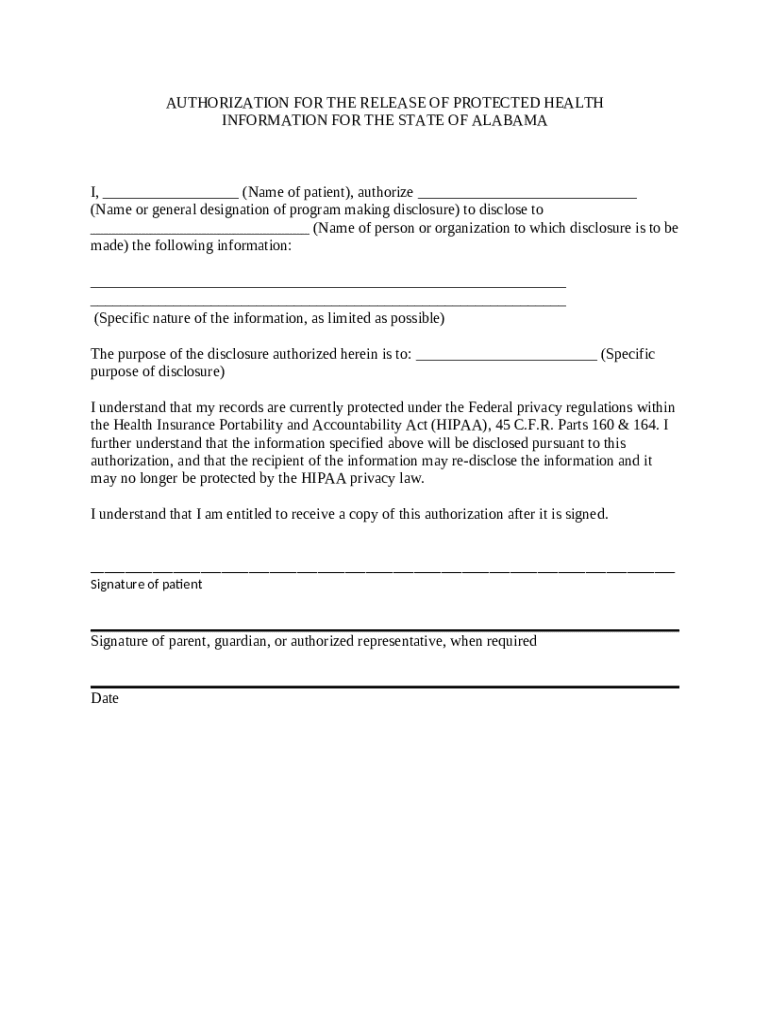 Authorization for the Release of Protected Health Ination Doc Template | pdfFiller