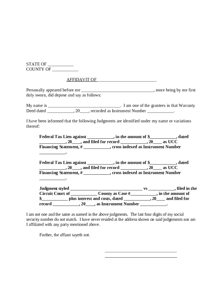 Judgment Affidavit Doc Template | pdfFiller