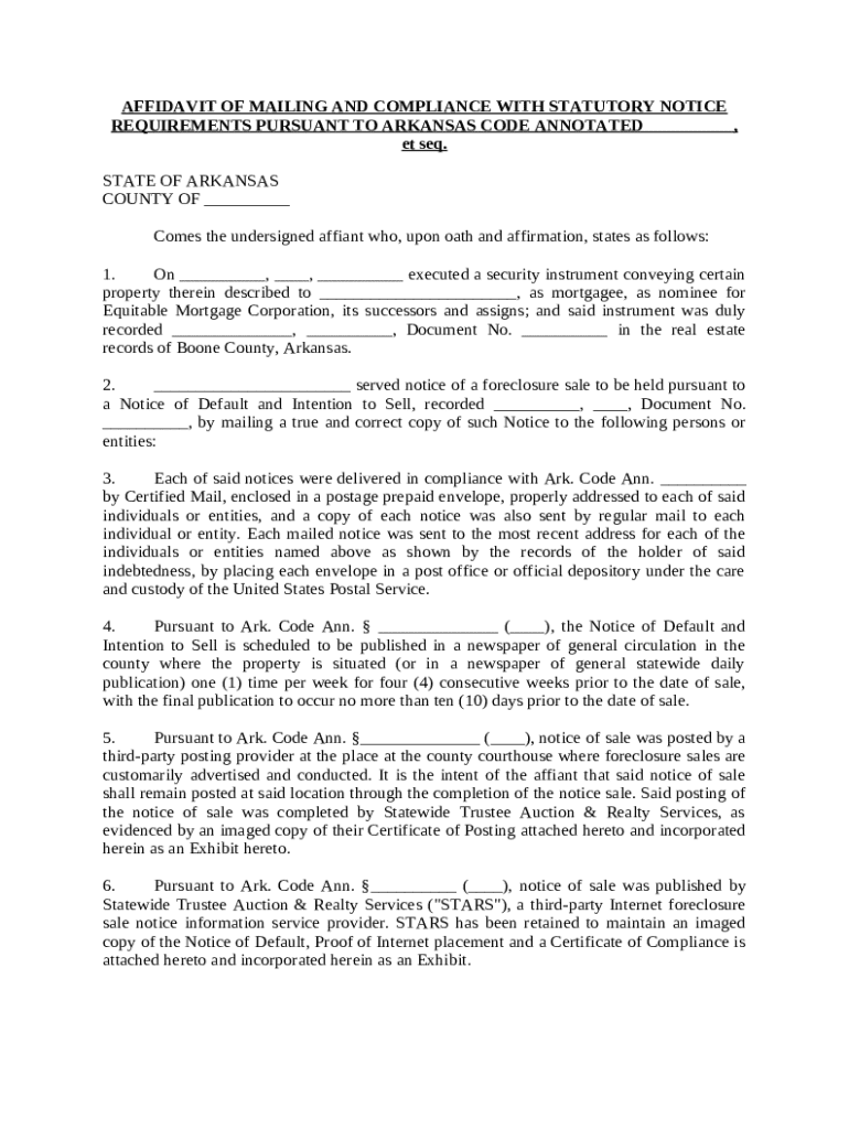 Affidavit of Mailing and Compliance With Statutory Notice Requirements ...
