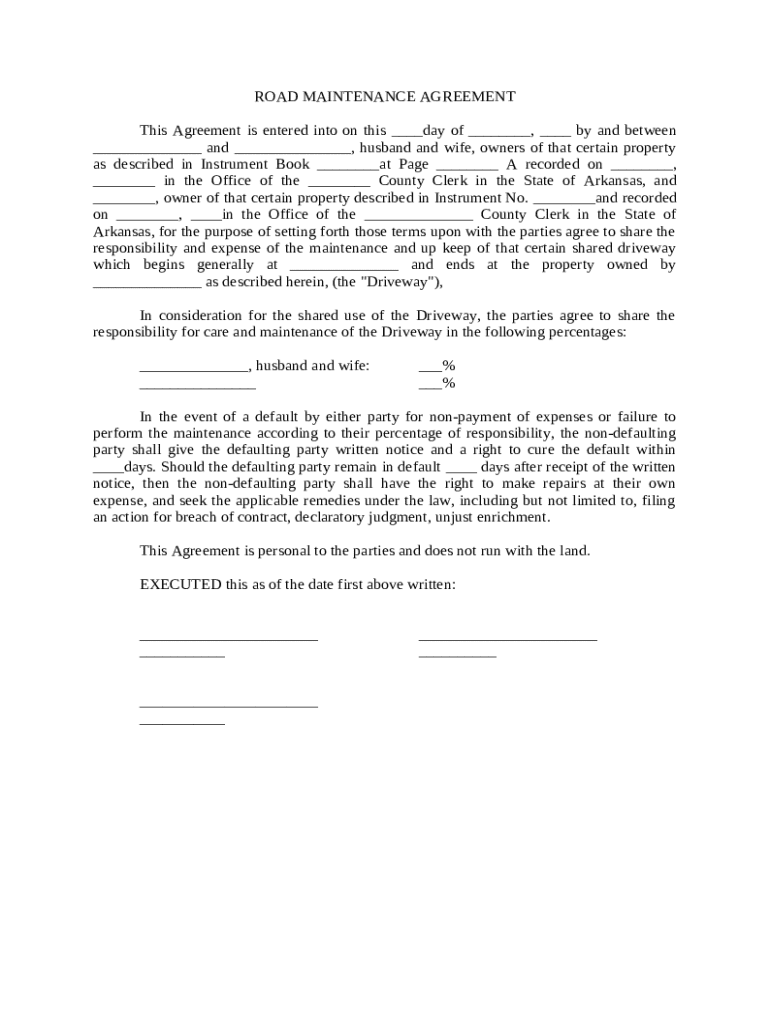 Road Maintenance Agreement Doc Template | pdfFiller