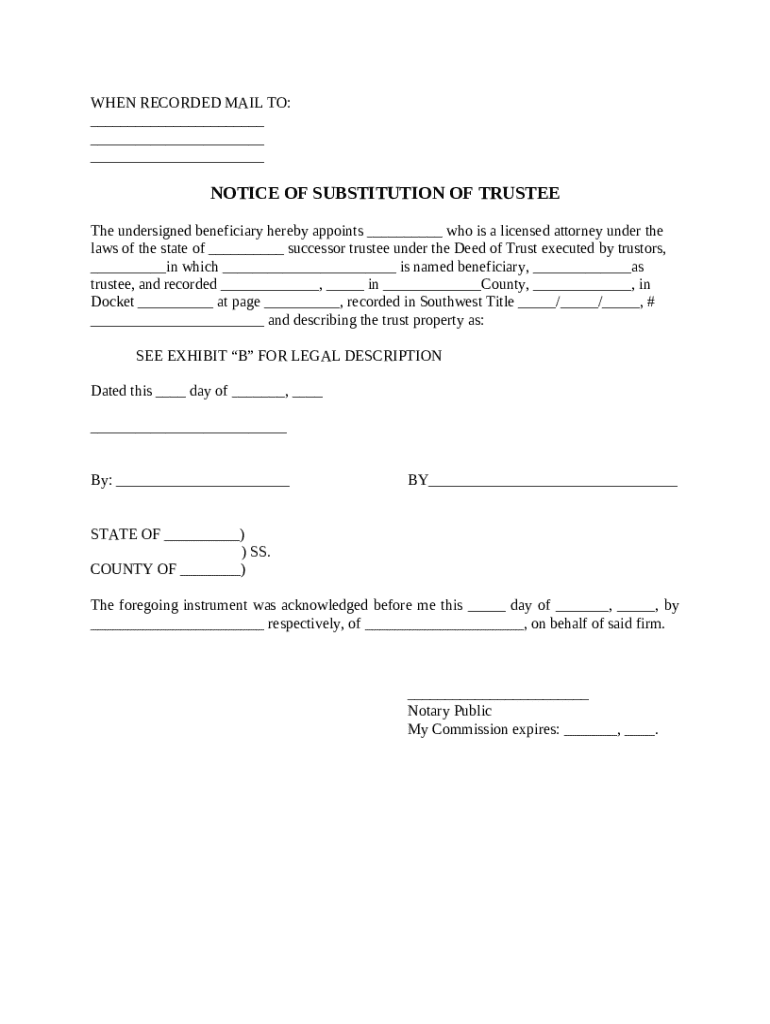 Notice of Substitution of Trustee Doc Template | pdfFiller