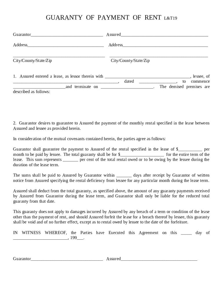 Guaranty of Payment of Rent L&t19 Doc Template | pdfFiller