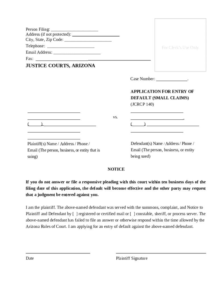 Application for Entry of Default (small Claims) Doc Template | pdfFiller