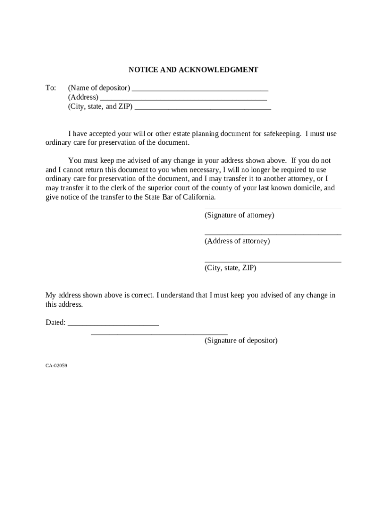 Notice and Acknowledgment Doc Template | pdfFiller