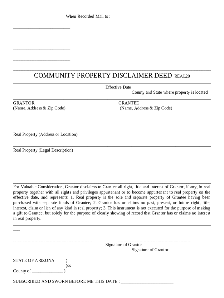 Community Property Disclaimer Deed Doc Template | pdfFiller