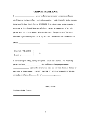 Cremation Certificate Doc Template | pdfFiller