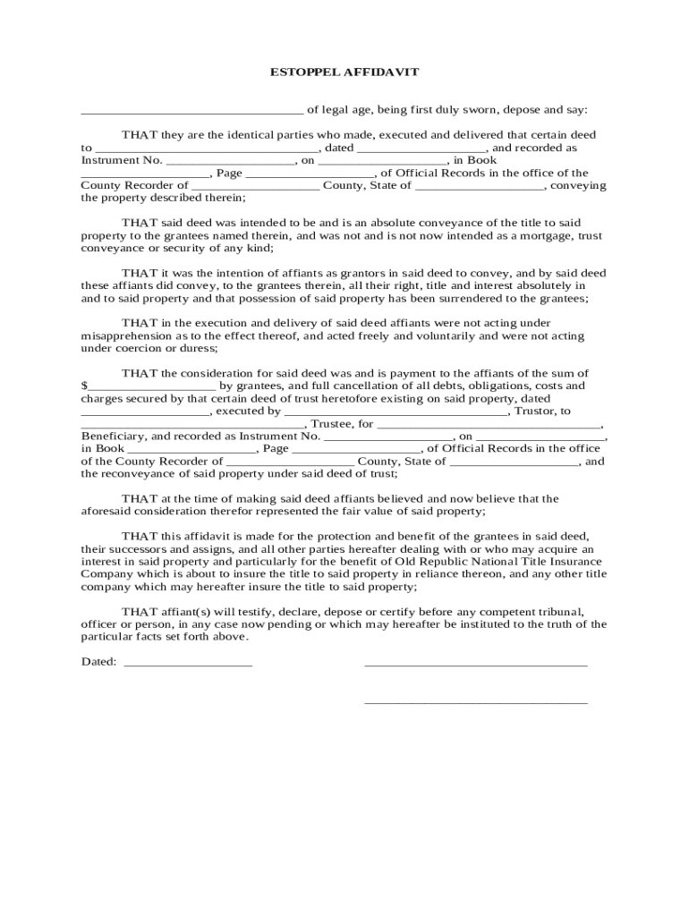 Estoppel Affidavit Doc Template | pdfFiller