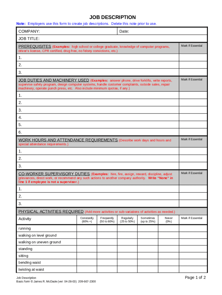 Note:Employers use this to create job descriptions Doc Template | pdfFiller