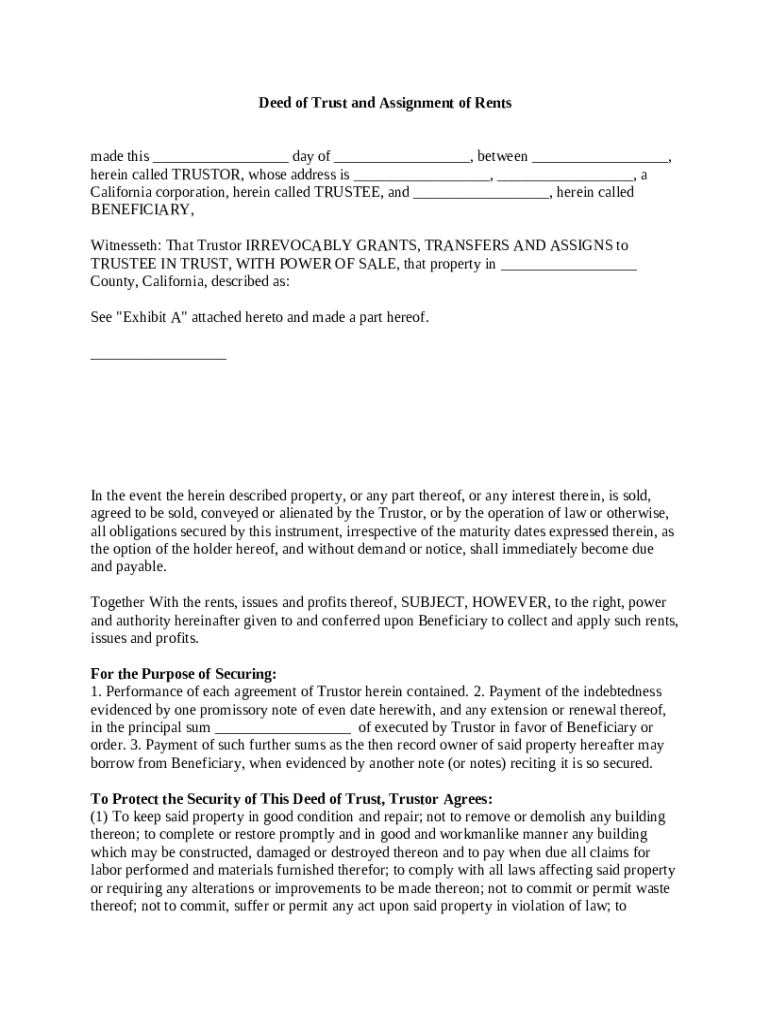 Deed of Trust and Assignment of Rents Doc Template | pdfFiller