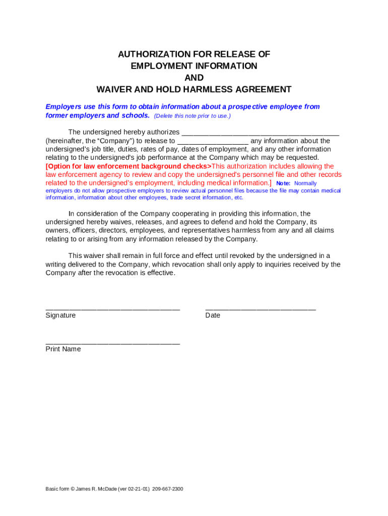 Authorization for Release of Employment Ination Doc Template | pdfFiller
