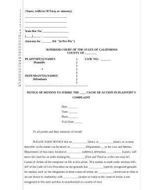 NOTICE OF MOTION TO STRIKE THE CAUSE OF ACTION IN PLAINTIFF'S COMPLAINT ...