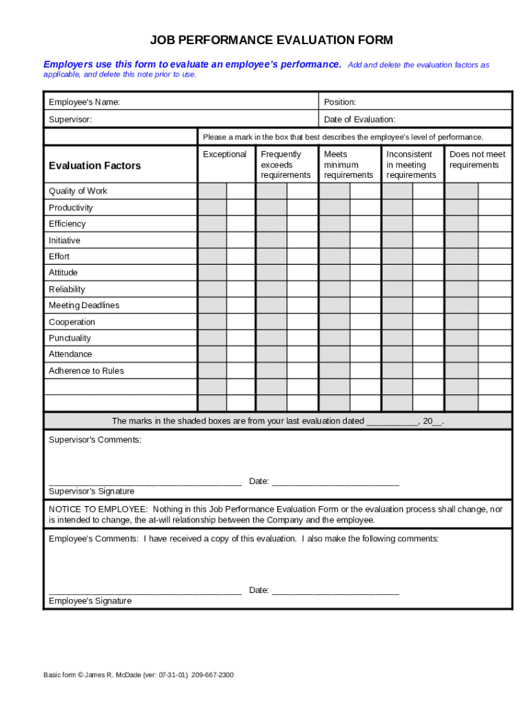 Job Perance Evaluation Doc Template | pdfFiller
