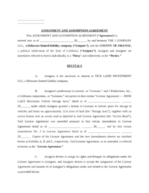 Assignment and Assumption Agreement Doc Template | pdfFiller