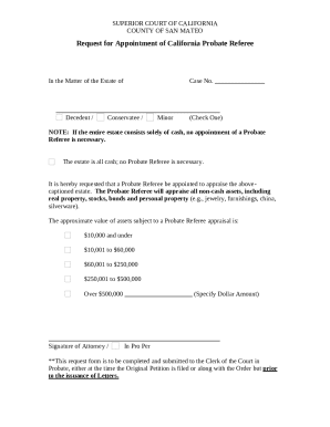 Request for Appointment of California Probate Referee Doc Template ...