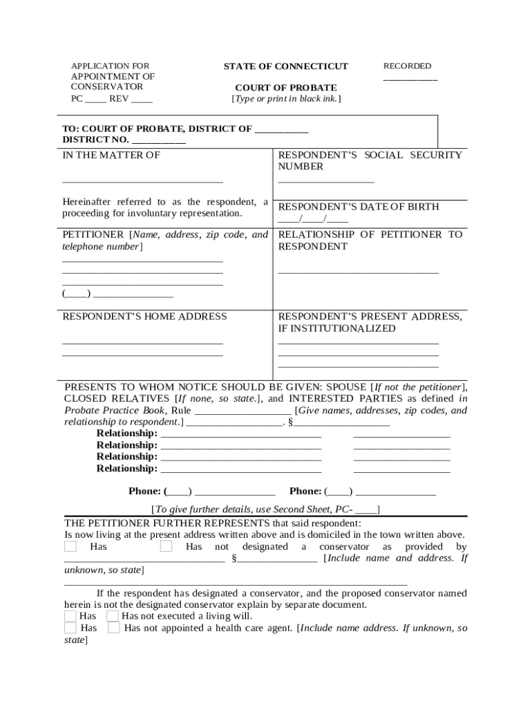 Application for Appointment of Conservator Doc Template | pdfFiller