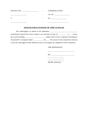 MOTION FOR EXTENSION OF TIME TO PLEAD Doc Template | pdfFiller